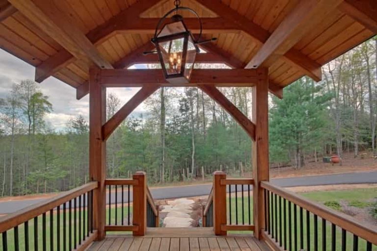 Timber frame trusses create an open and dramatic effect